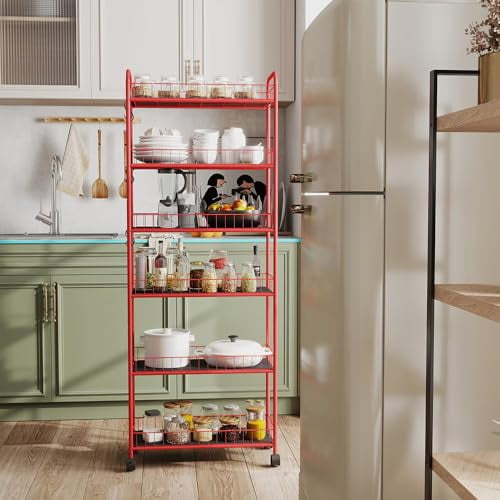 6 Tier Slim Storage Cart Rolling Utility, 10" Mobile Shelving Unit with ...