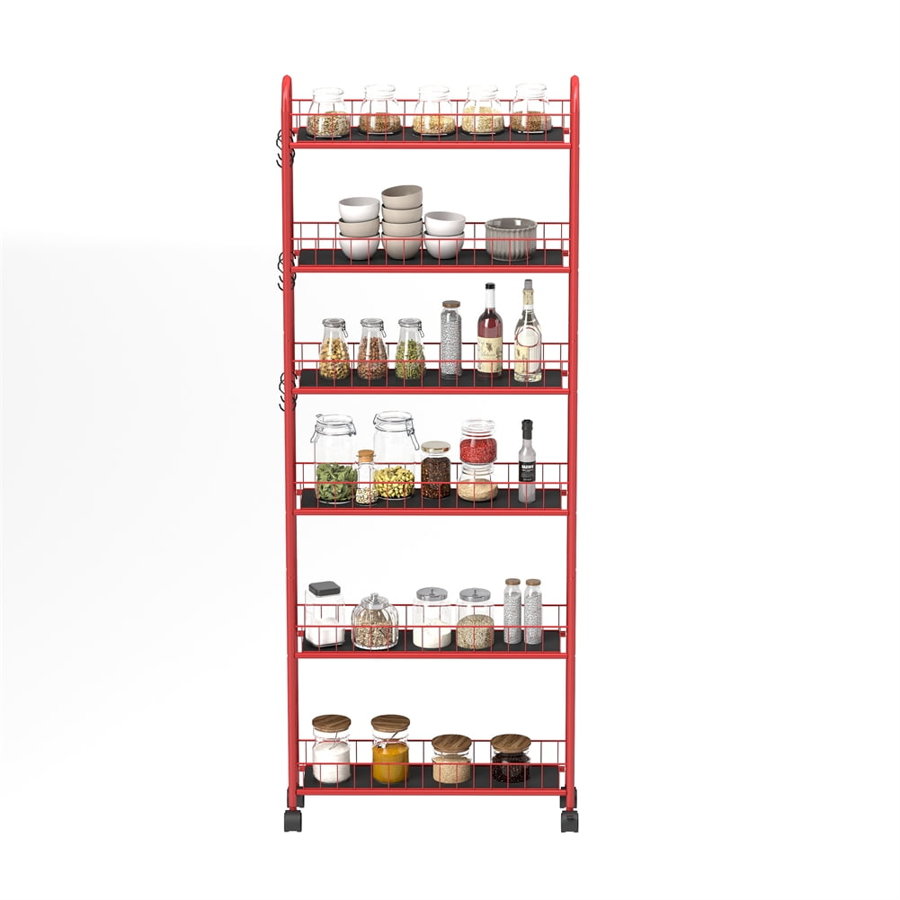 6 Tier Slim Storage Cart with Wheels, Metal Mobile Shelving Unit ...