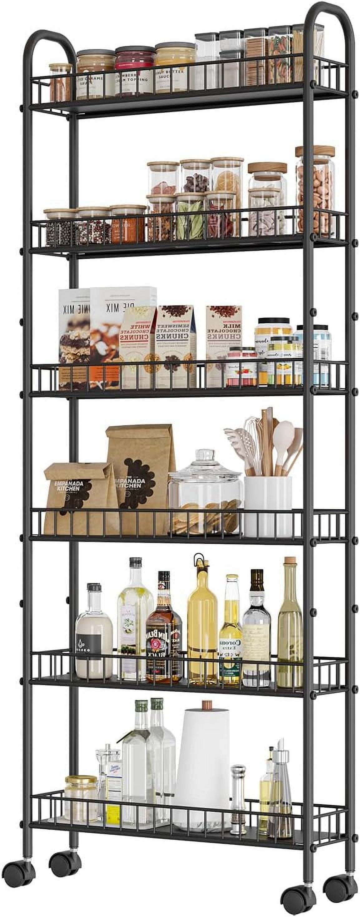6 Tier Slim Storage Cart with Wheels, Metal Mobile Shelving Unit ...
