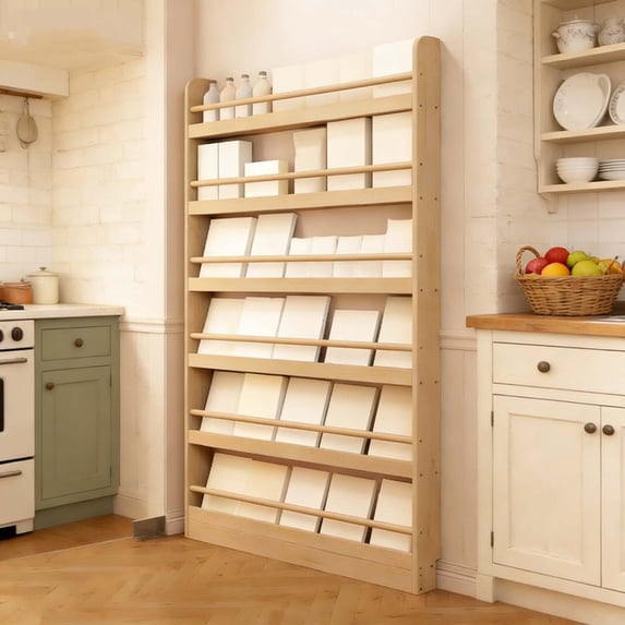 6 Tier Slim Wall Mount Bookcase - Behind Door Narrow Hidden Storage ...