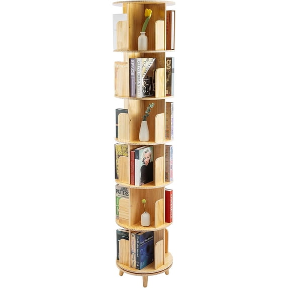 6 Tier Solid Wood Rotating Bookshelf, 360 Display Floor Standing ...
