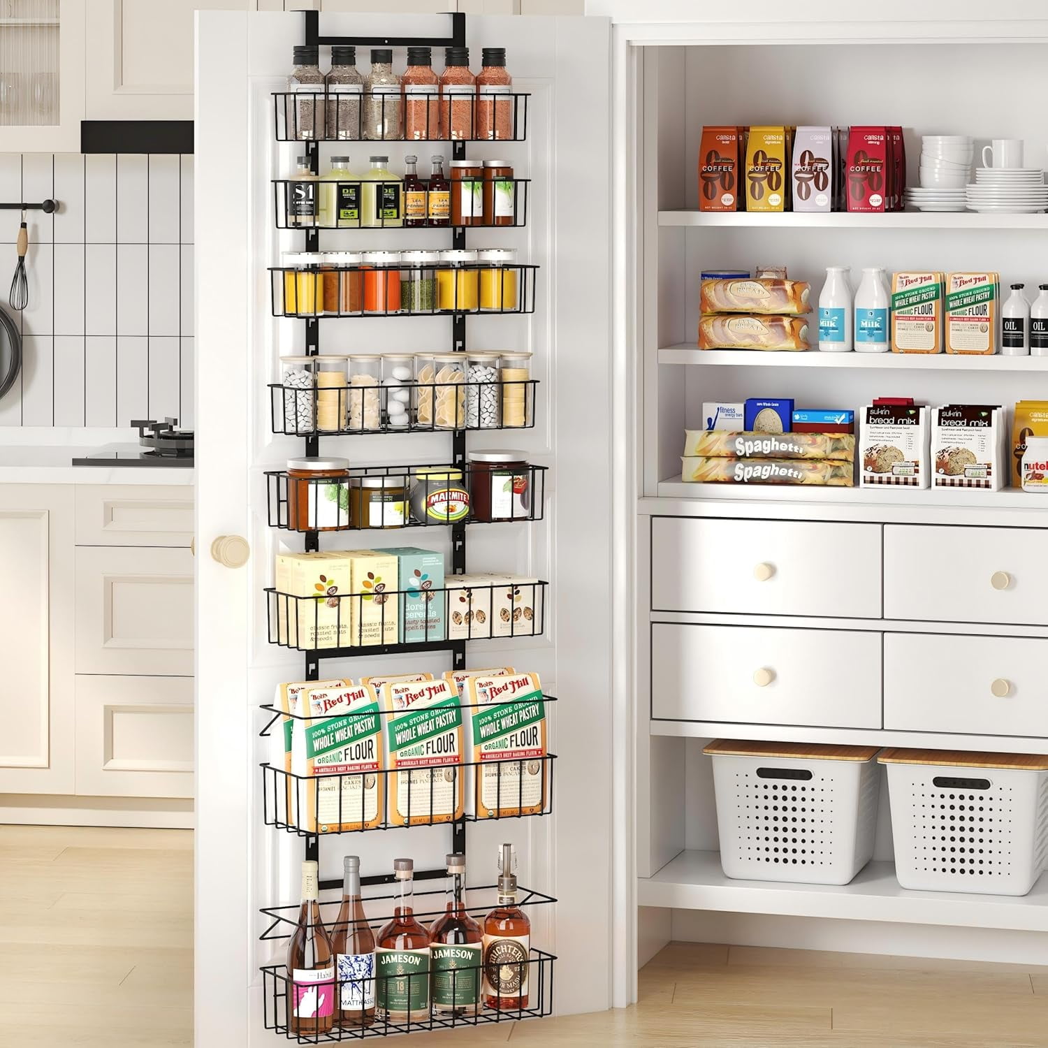 6-Tier Spice Rack Organizer with Door Hooks, Wall-Mounted and Over-Door ...