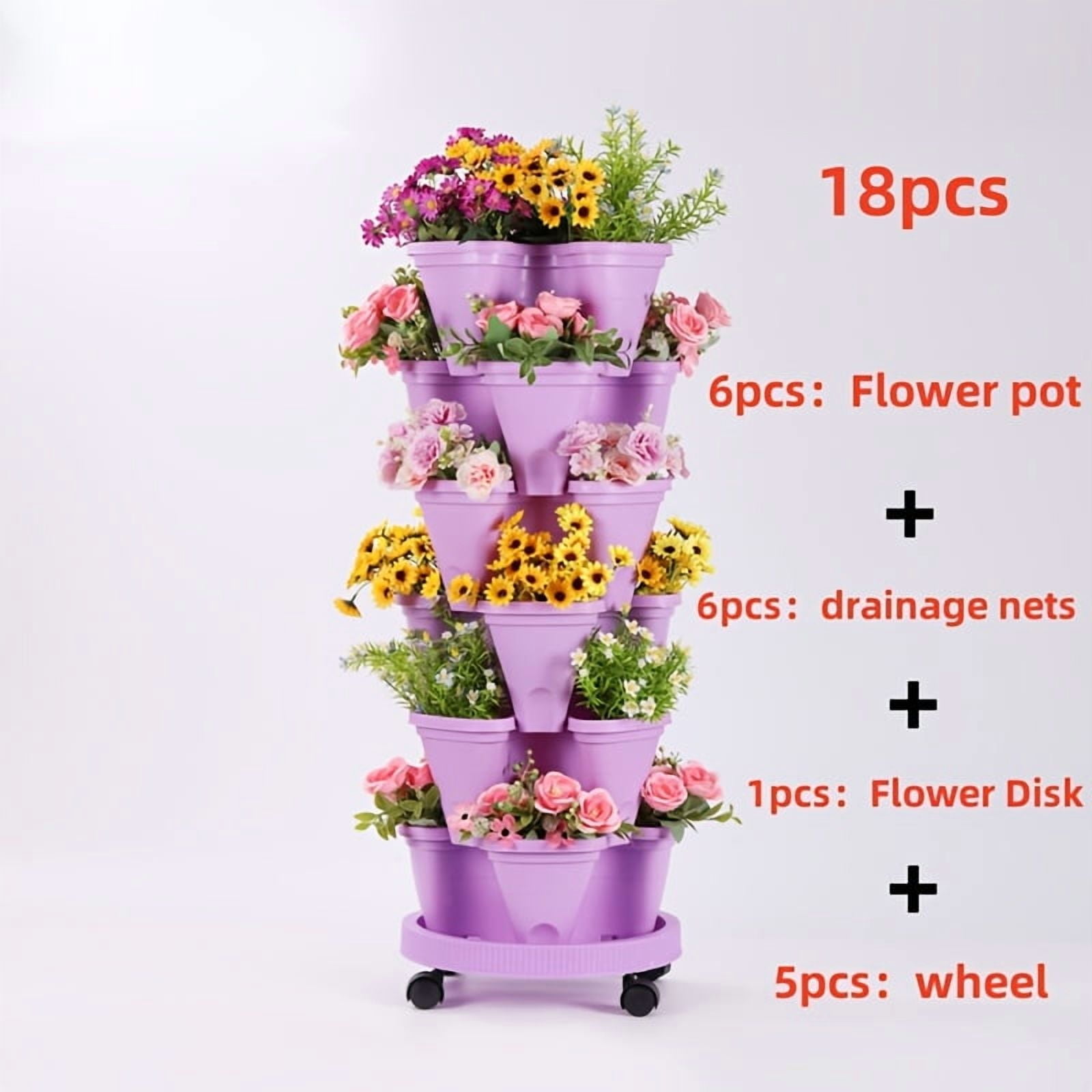 6-Tier Stackable Planter Pots Set 18 Pcs, Vertical Flower Pot for ...