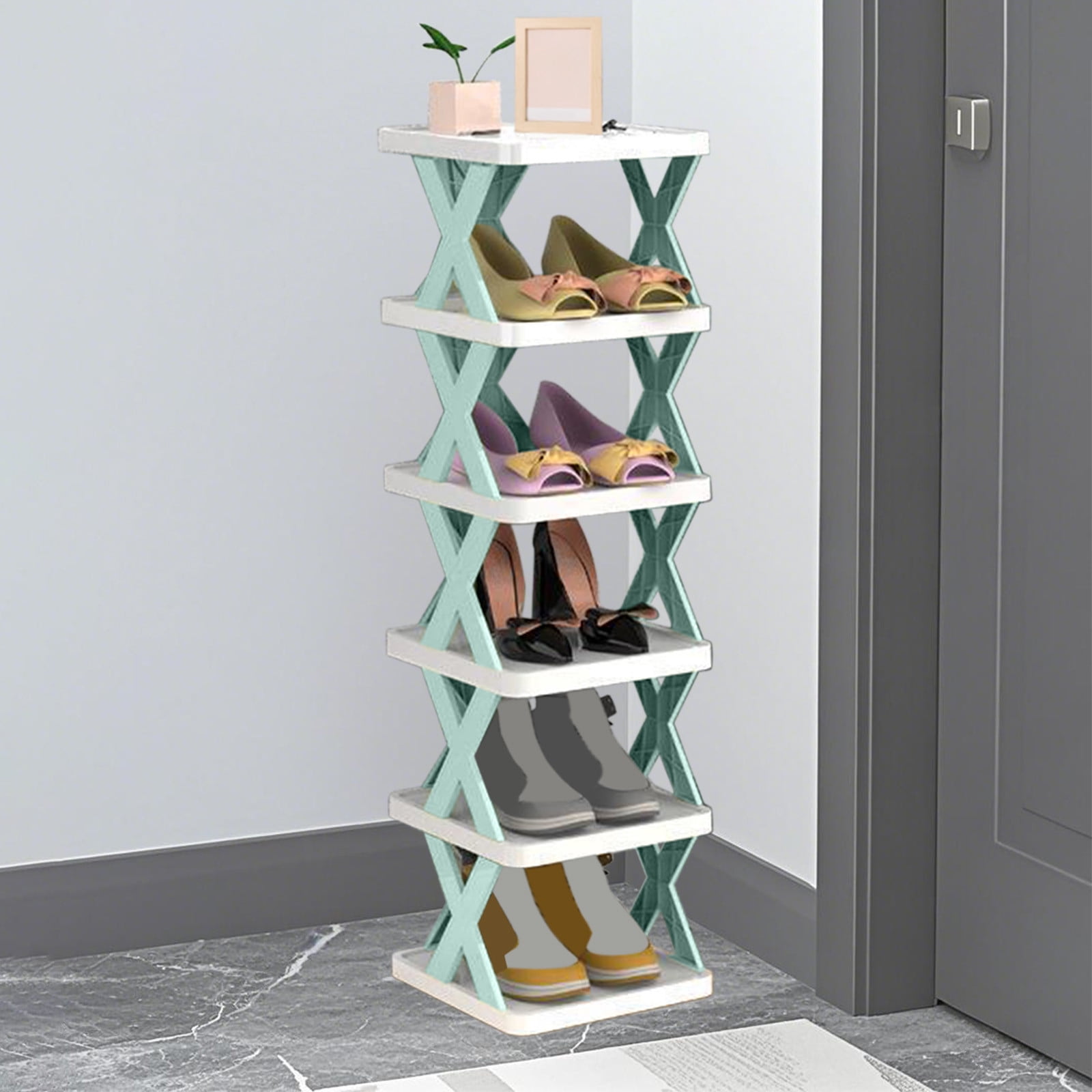 6 Tier Stackable Shoe Rack Organizer, Vertical Plastic Storage Display ...