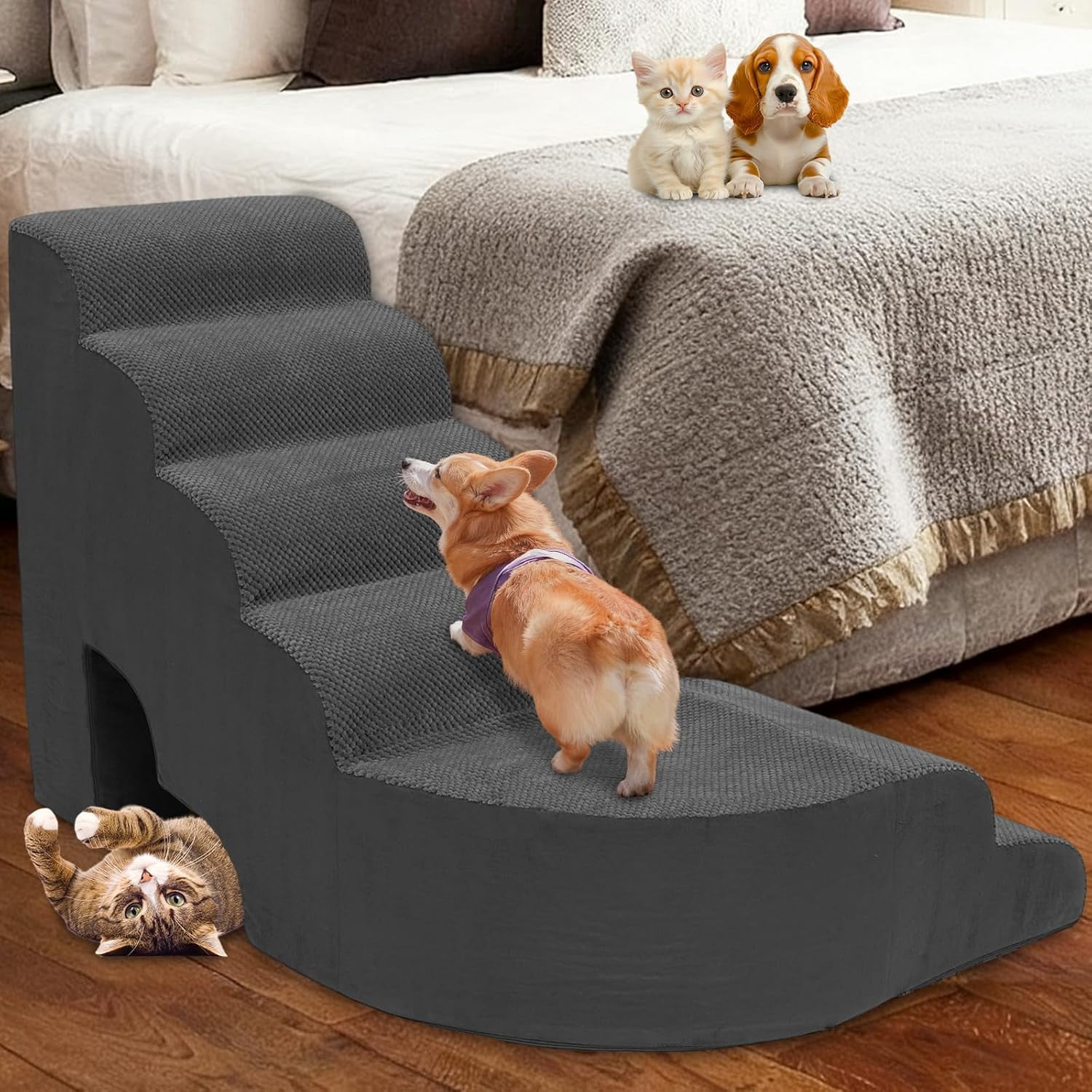 6 Tier Stairs/Steps for High Bed, 27.5"H Non-Slip Pet Stairs Adjust to ...