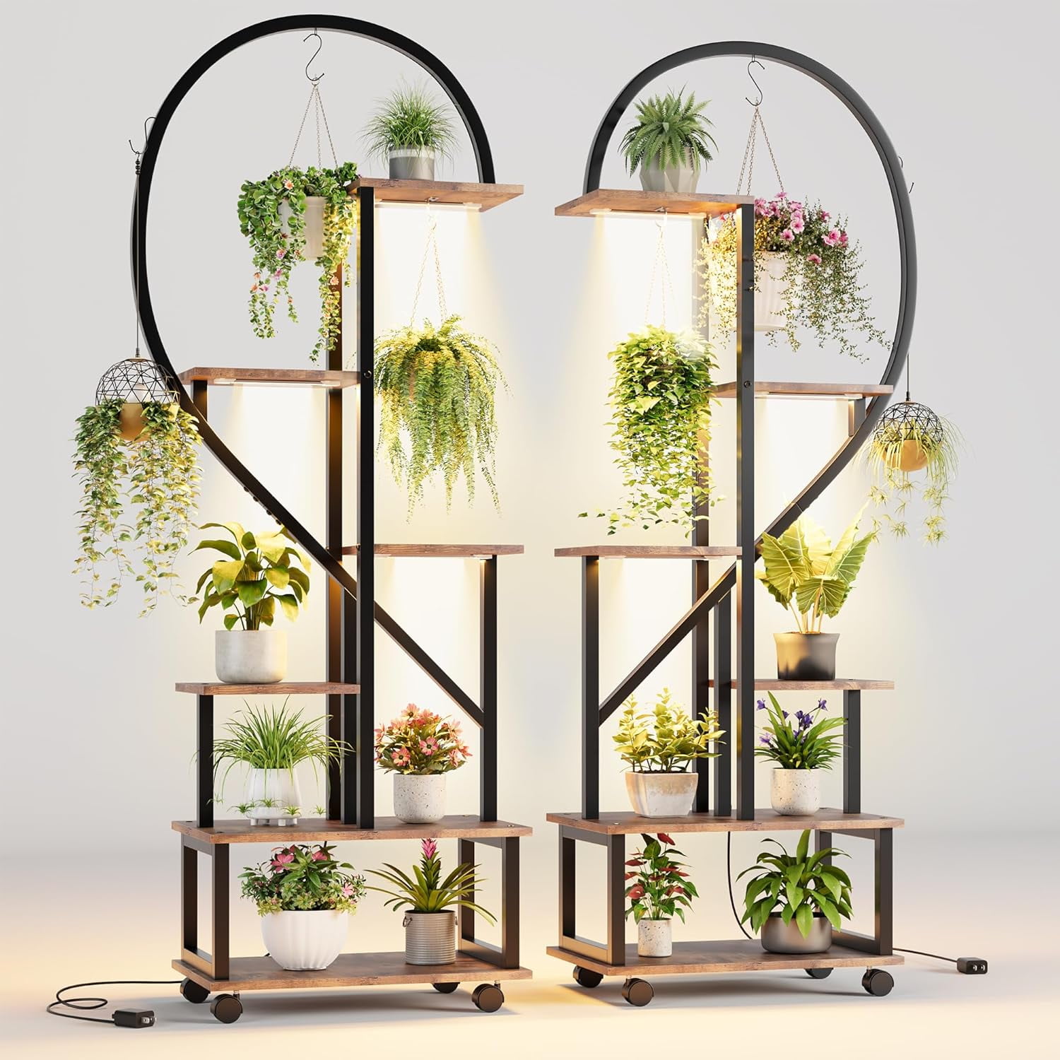 6 Tier Stand with Grow Lights Metal Indoor Tall Stand with Detachable ...