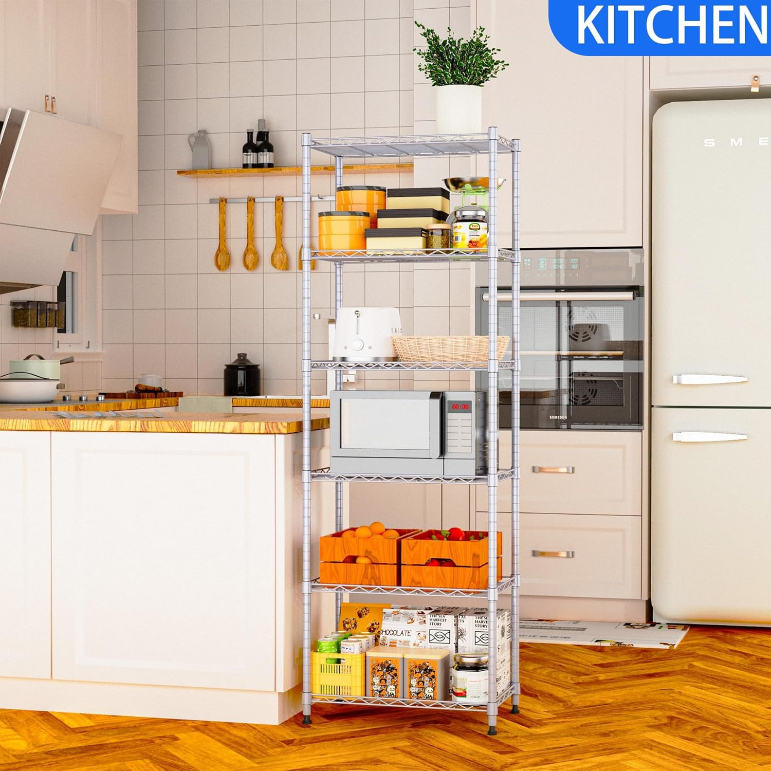 6-Tier Steel Wire Shelving Unit with Adjustable Height for Kitchen ...