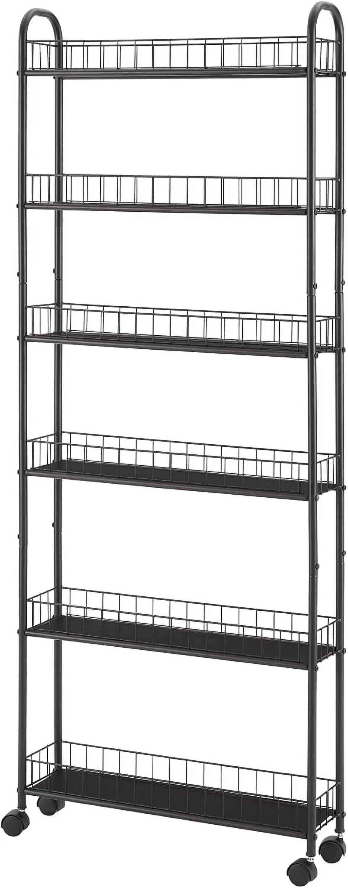 6-Tier Storage Cart Wire Slim Shelving Shelf with Wheels for Small ...