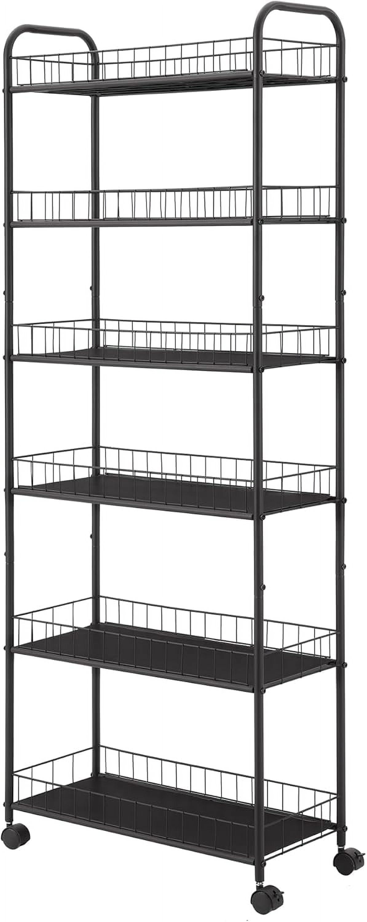 6-Tier Storage Cart Wire Slim Shelving Shelf with Wheels for Small ...