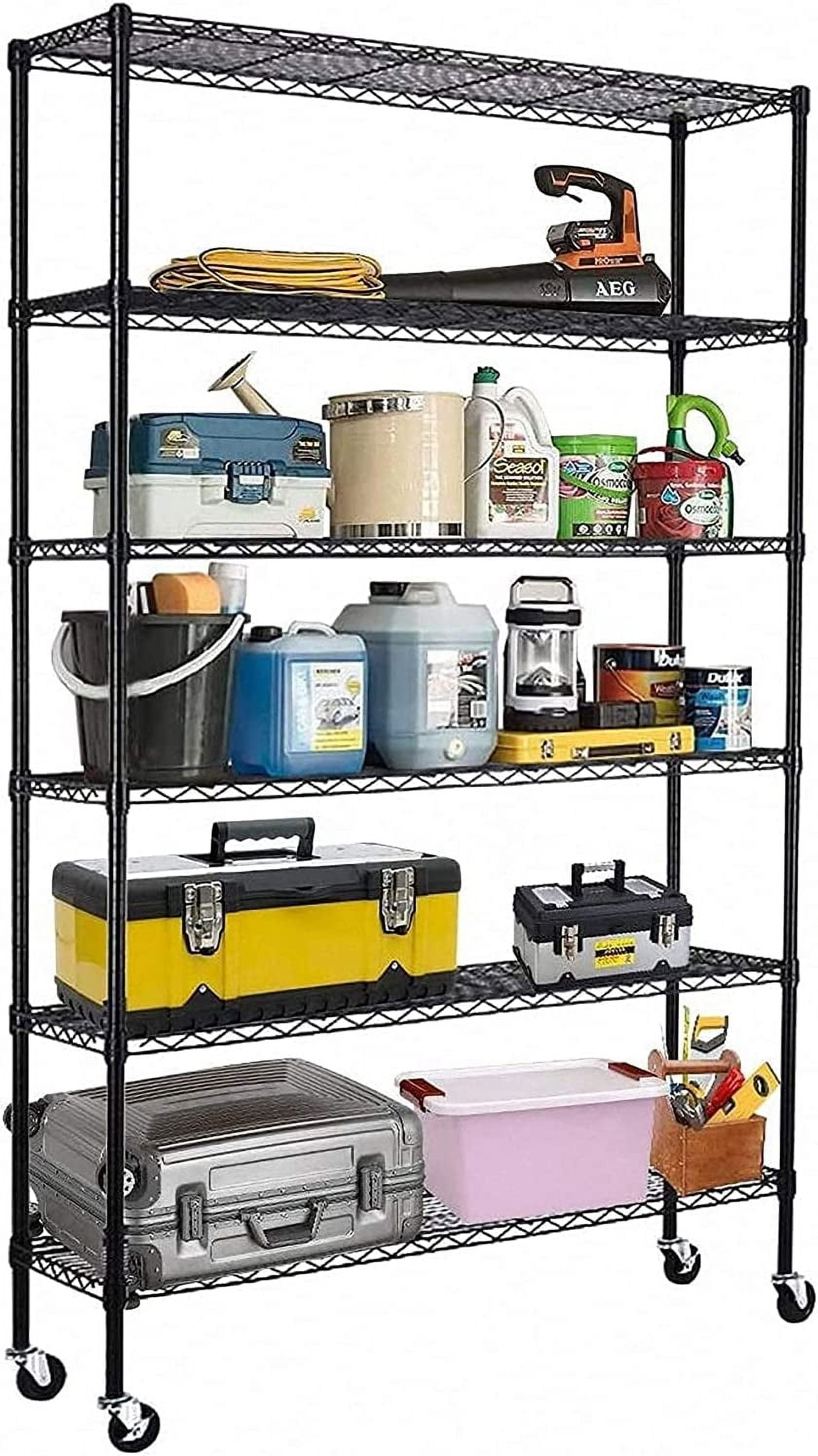 6 Tier Storage Metal Wire Shelving Height Heavy Duty Garage Shelving Adjustable NSF with Wheels ...