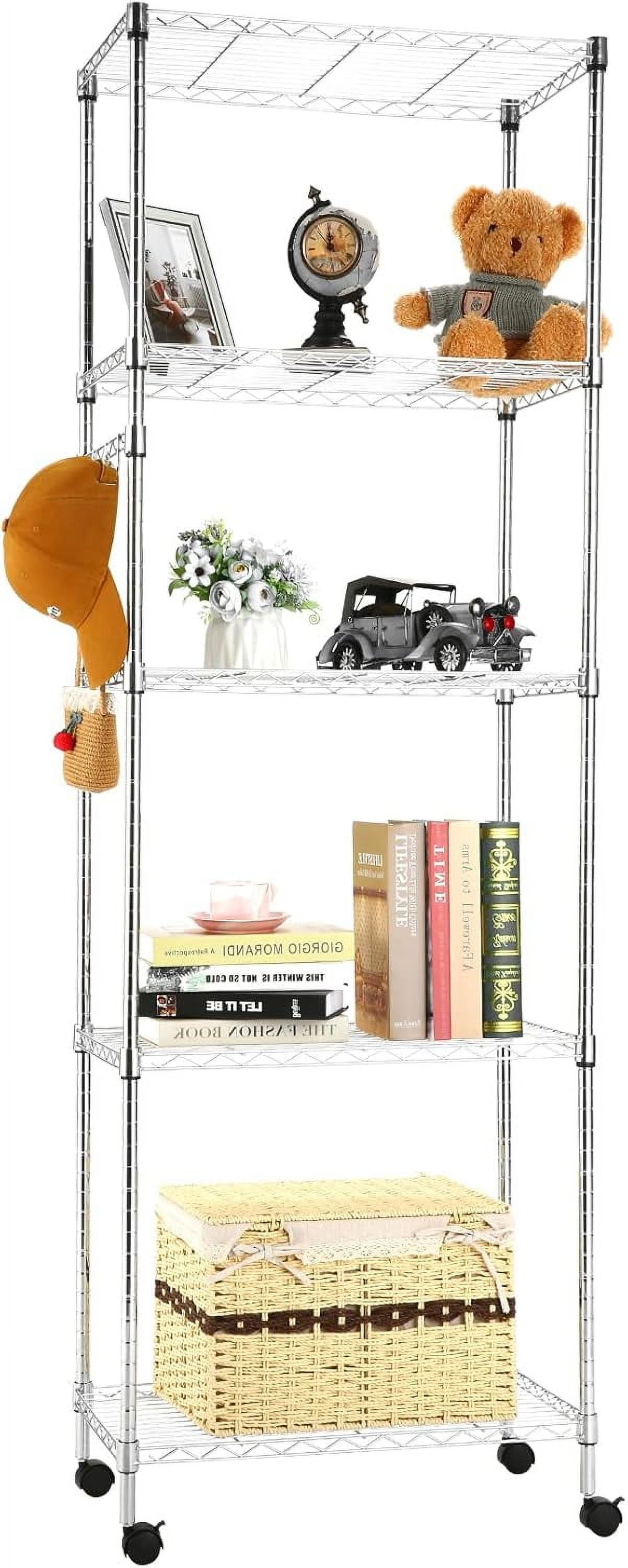 6-Tier Storage Shelf Units Wire Shelving with Wheels Stainless Steel ...