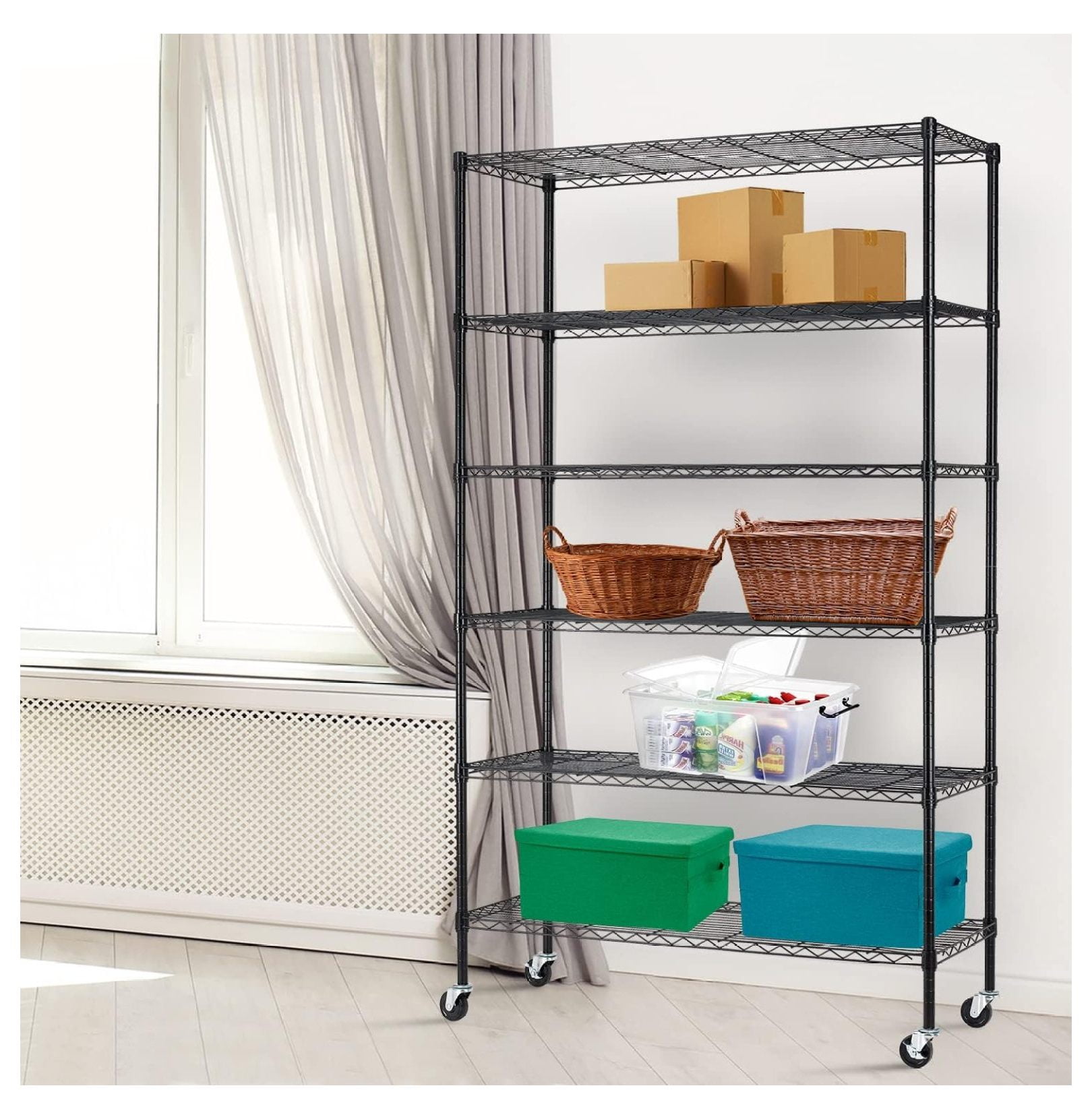 6-Tier Storage Shelf, Wire Shelving on Casters, NSF Height Adjustable Heavy Duty Metal Rack with ...