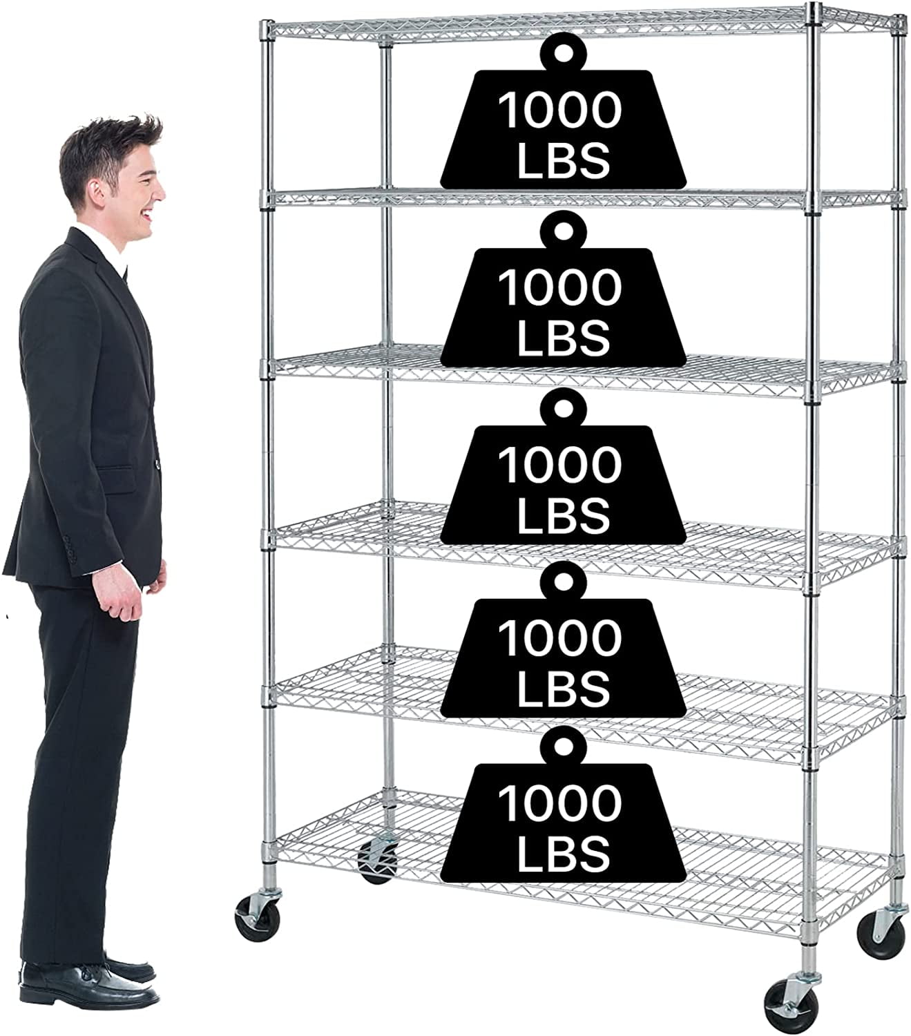 6 Tier Storage Shelves Metal Wire Shelving Unit with Wheels, 6000LBS Weight Capacity Heavy Duty ...