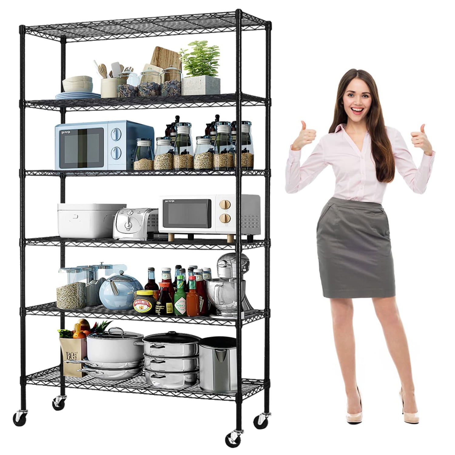 6-Tier Storage Shelves NSF Certified Wire Shelving Unit with Wheels ...