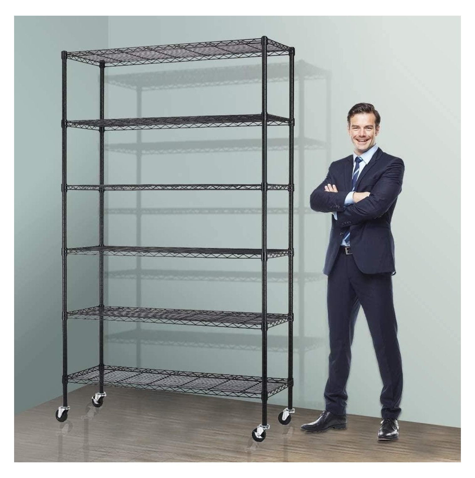 "6-Tier NSF Certified Storage Shelves, Heavy Duty Metal Rack on Wheels, 2100Lbs Capacity (18 ...