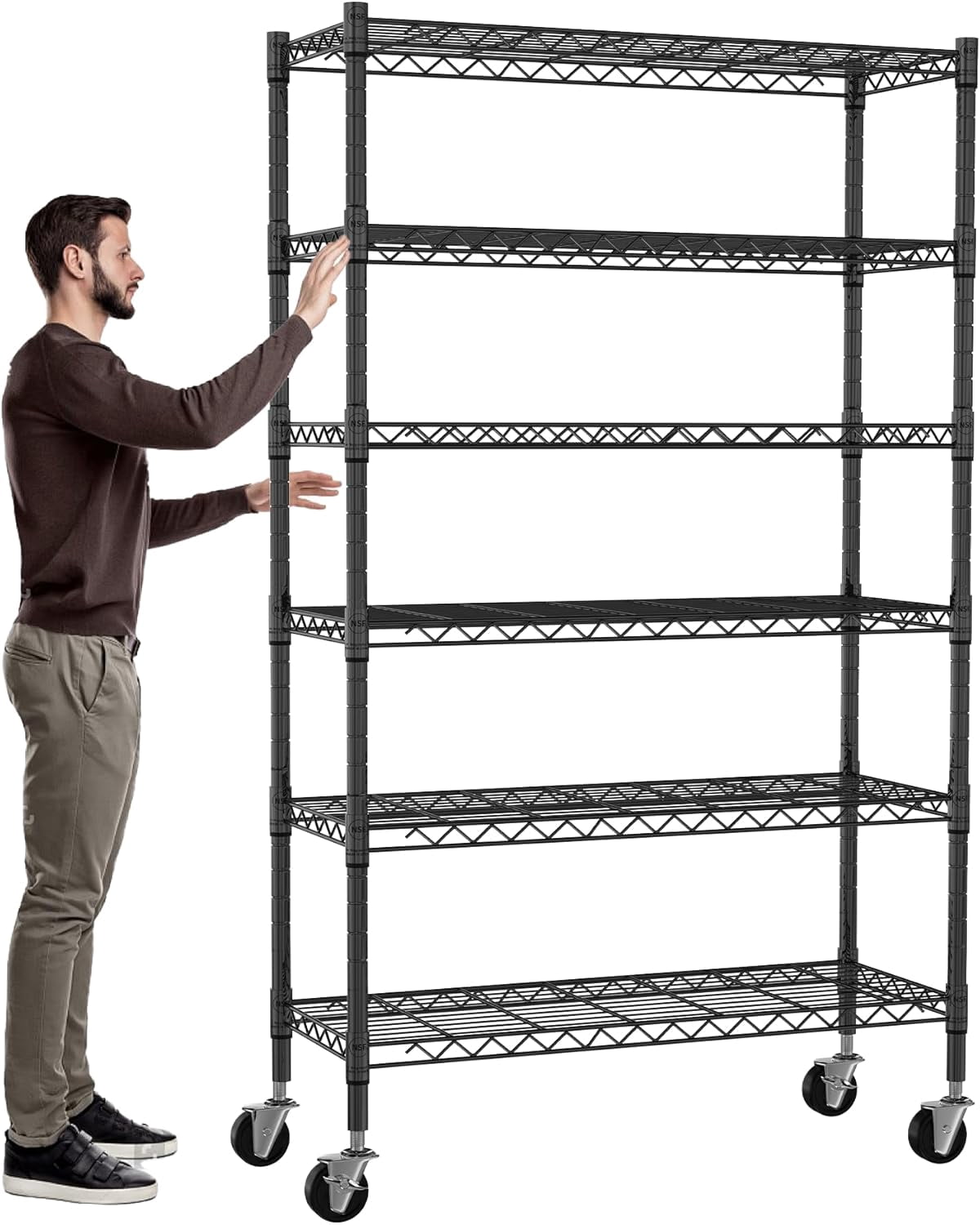 6-Tier Storage Shelves NSF Certified Wire Shelving Unit on Wheels Heavy ...