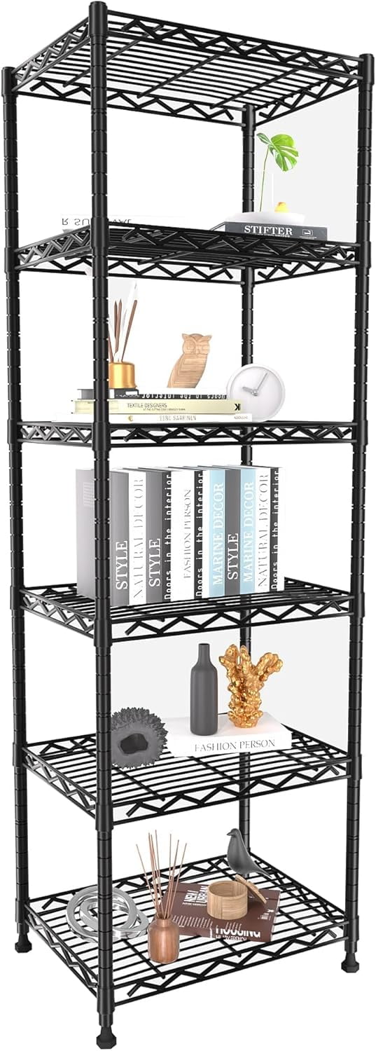 6-Tier Storage Shelves Standing Shelving Metal Units, Adjustable Height ...