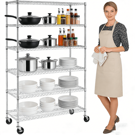 6-Tier Storage Shelves with Wheels, 6000lbs Capacity Heavy Duty Metal ...