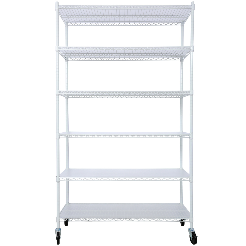 6 Tier Storage Shelves with Wheels, Wire Shelving Adjustable Metal ...