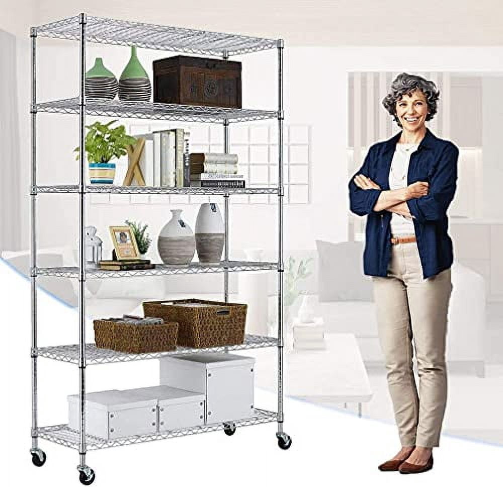 6 Tier Storage Shelves, Wire Shelving Metal Shelf Adjustable Height ...