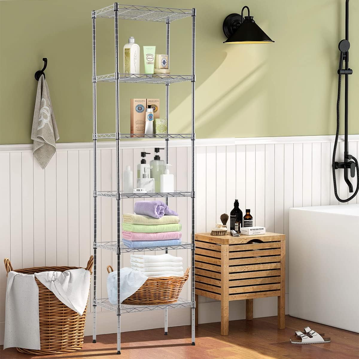 6 Tier Storage Shelves Wire Shelving Unit Adjustable Metal Shelf Heavy ...