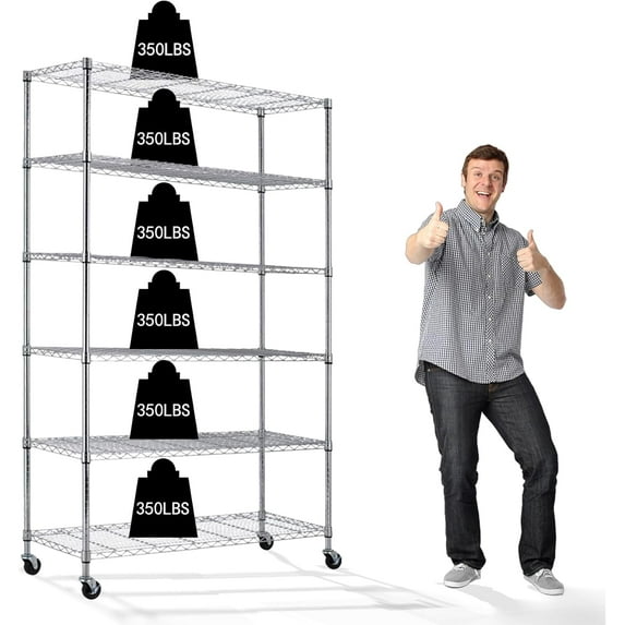 6-Tier Storage Shelves Wire Shelving with Wheels Heavy Duty Metal ...