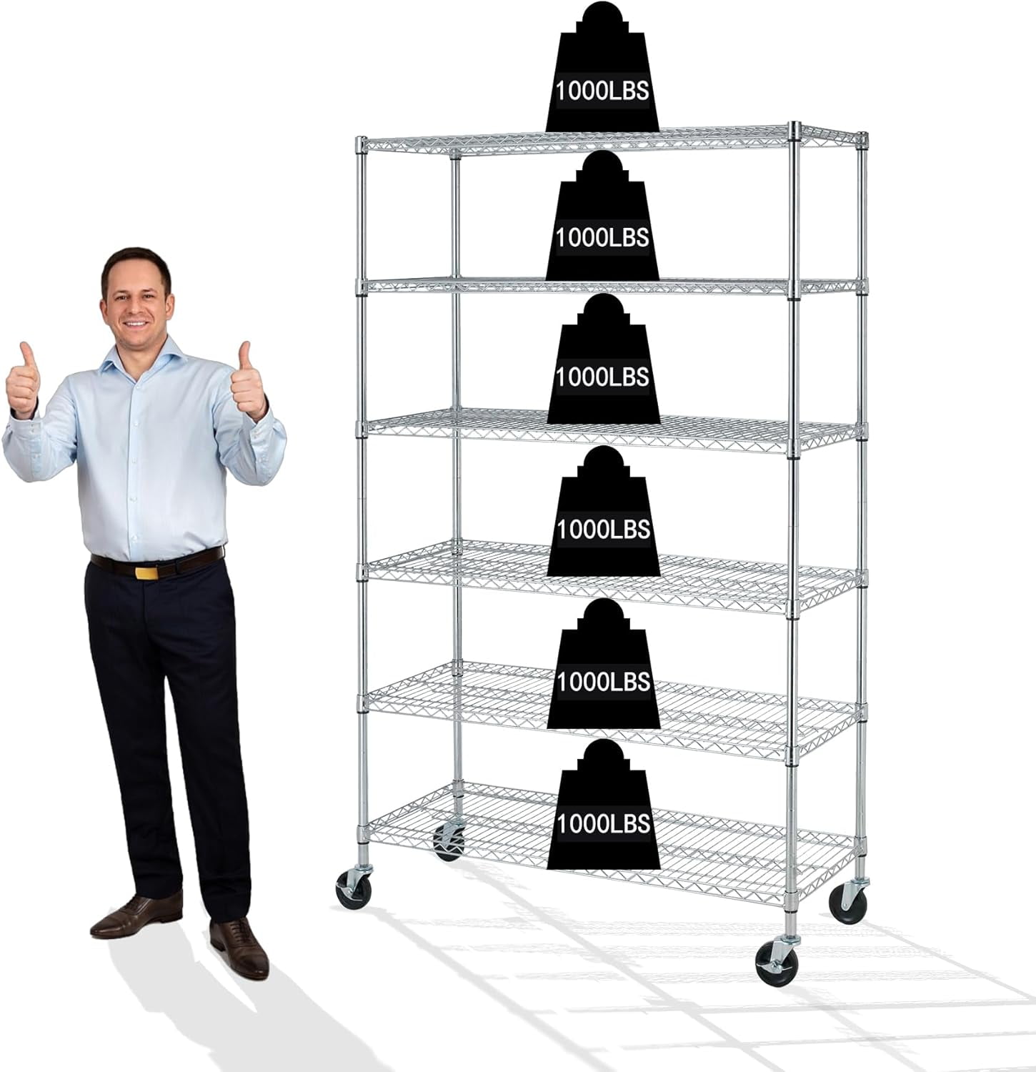 6-Tier Storage Shelves Wire Shelving with Wheels Heavy Duty Metal Shelves Tall Steel Shelving ...