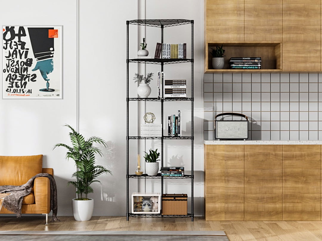 6 Tier Storage Shelves With Height Adjustable, Shelf Corner Wire Shelf ...