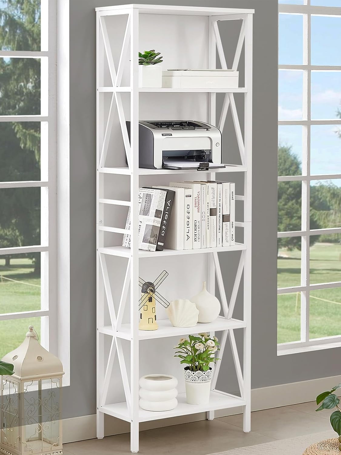 6-Tier Tall Bookshelf, Rustic Wood & Metal Bookshelves & Bookcases ...