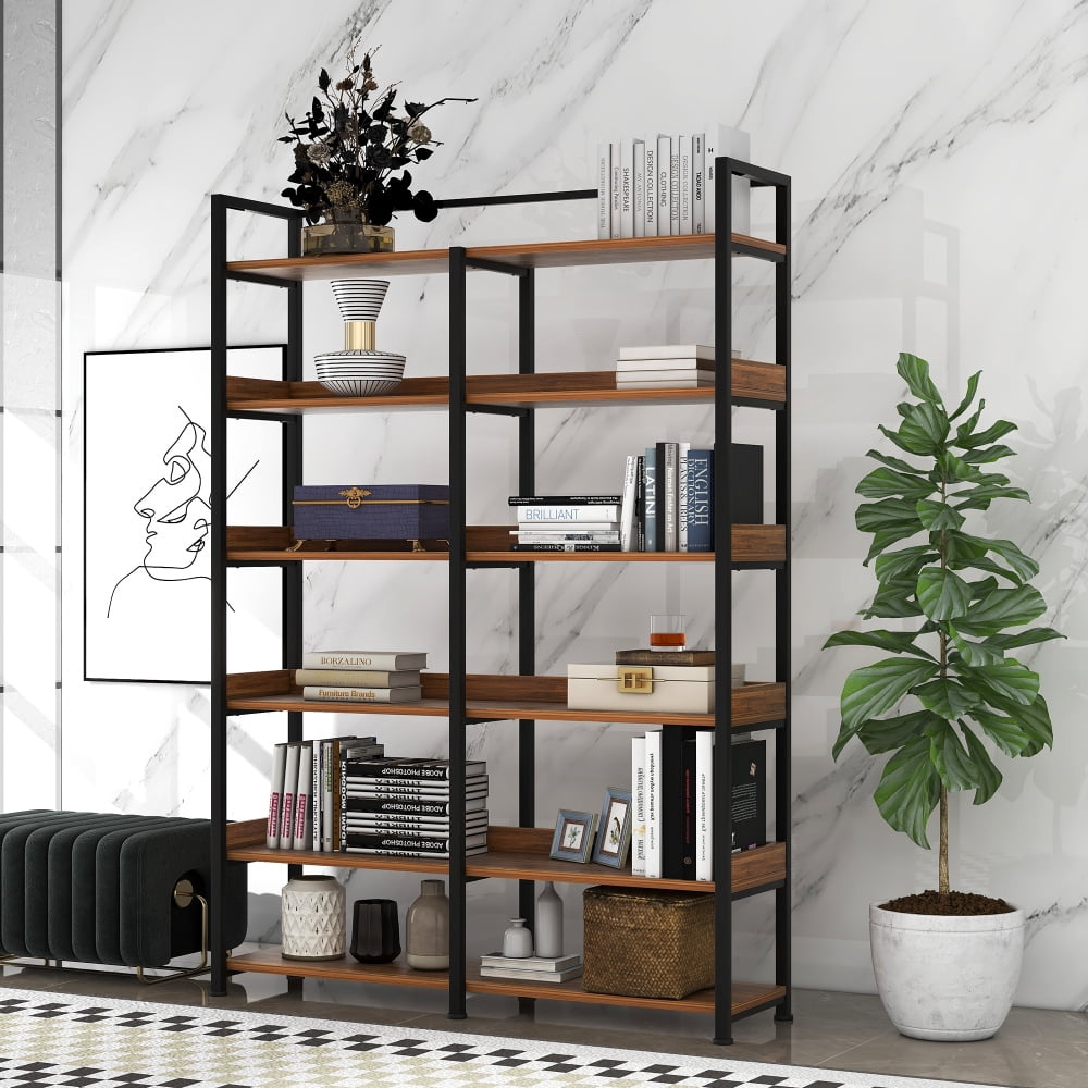 6 Tier Tall Bookshelf, Stainless Steel Frame Freestanding Open Storage ...
