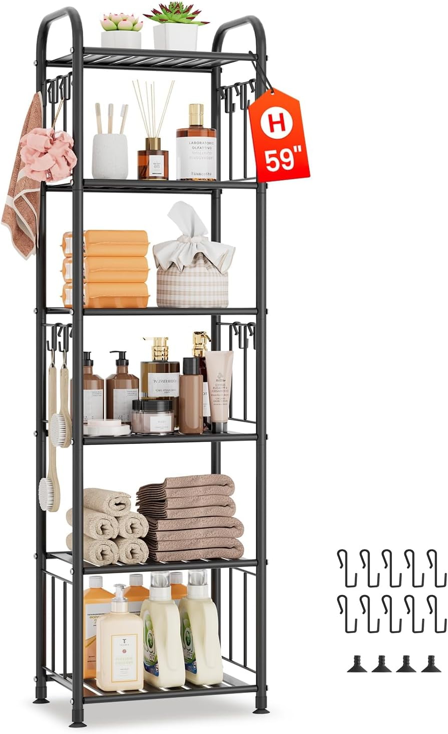 6 Tier Tall Metal Narrow Skinny Shelf Free Standing for Bathroom, Thin ...
