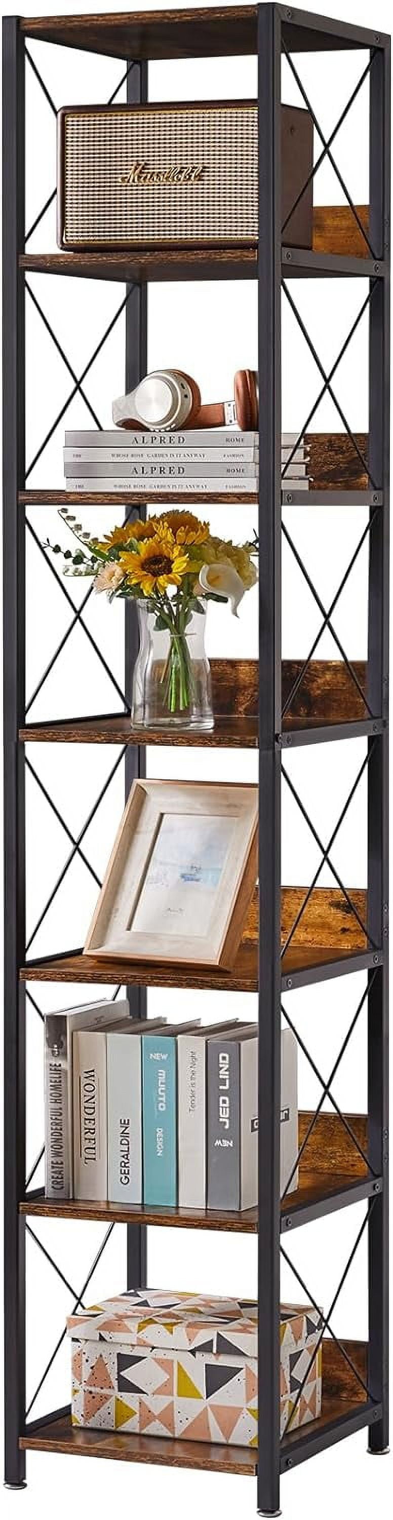 6-Tier Tall Narrow Bookcase,Wood Corner Shelf Storage Display Rack for ...