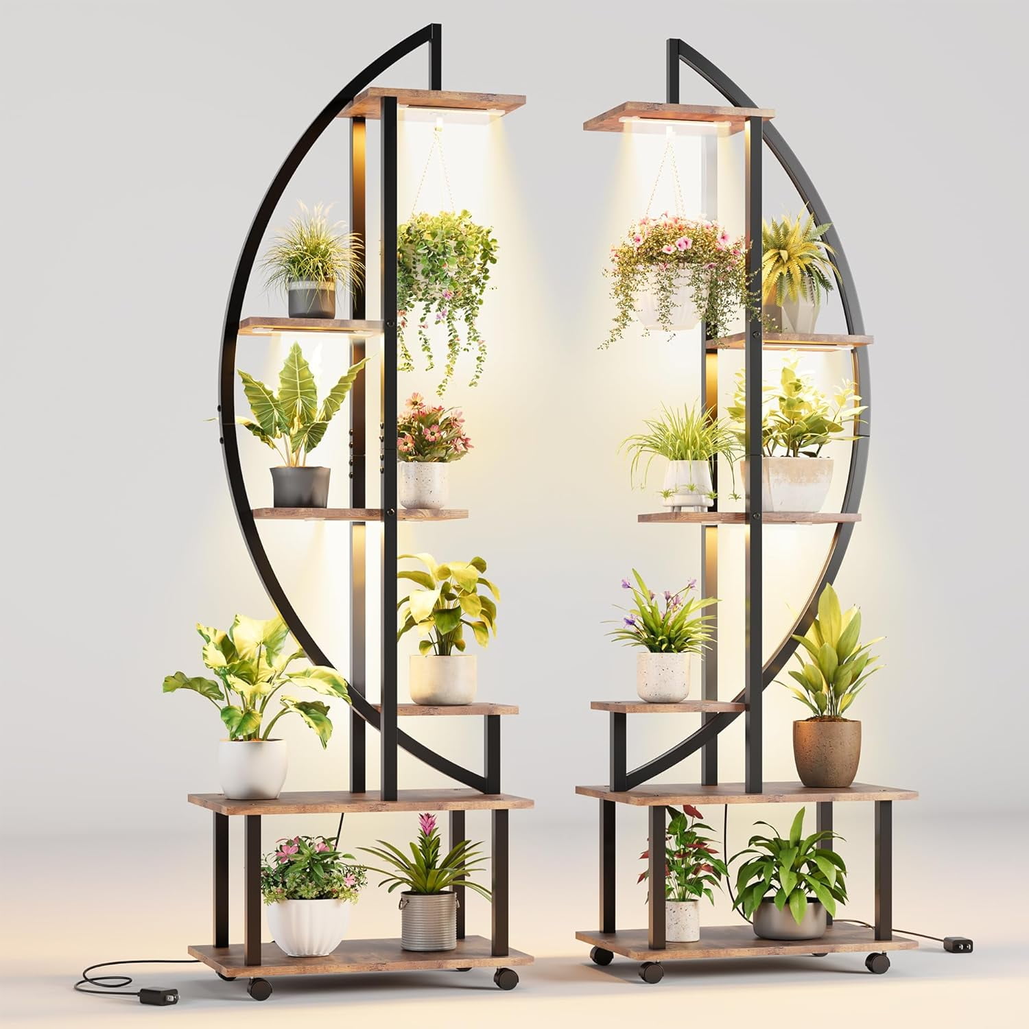6 Tier Tall Plant Stand with Grow Lights Metal Indoor Plant Stand with ...