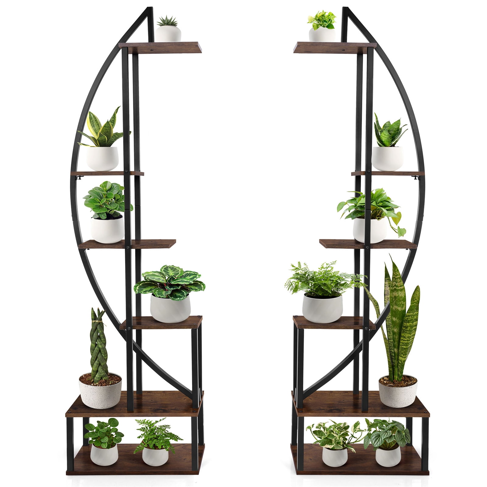 6 Tier Tall Plant Stand Large Flower Shelf, Half Moon Shape, Set of 2 ...