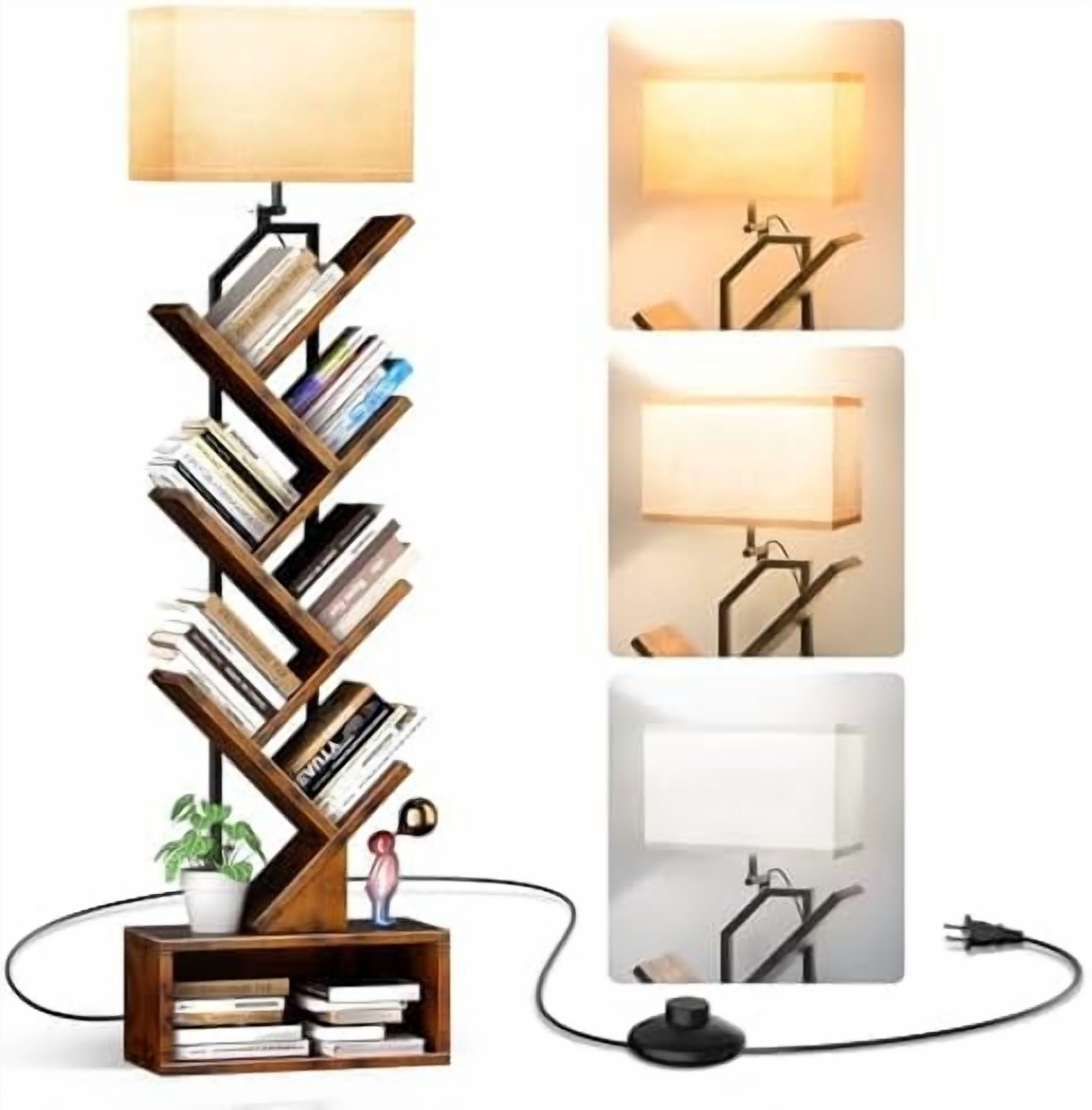 6-Tier Tree Book Shelf with LED Light, Steel&Wood Bookshelf with ...