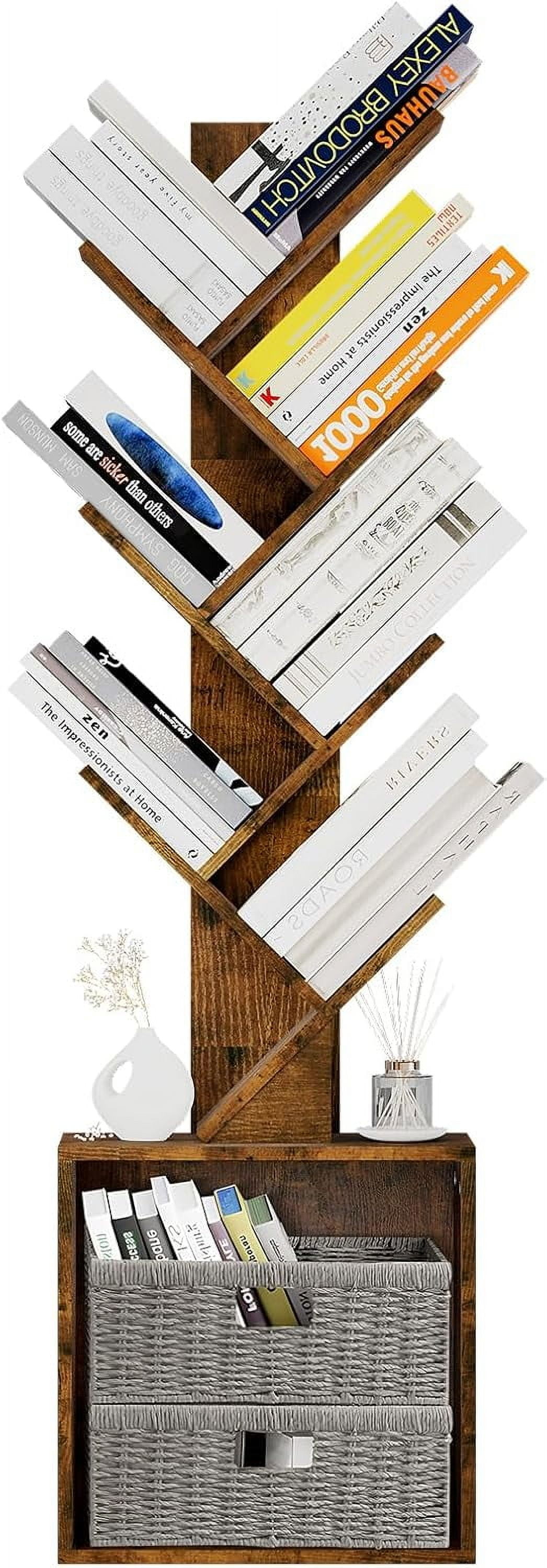 6 Tier Tree Book Shelf Small Bookshelf Corner Floor Standing Bookcase ...