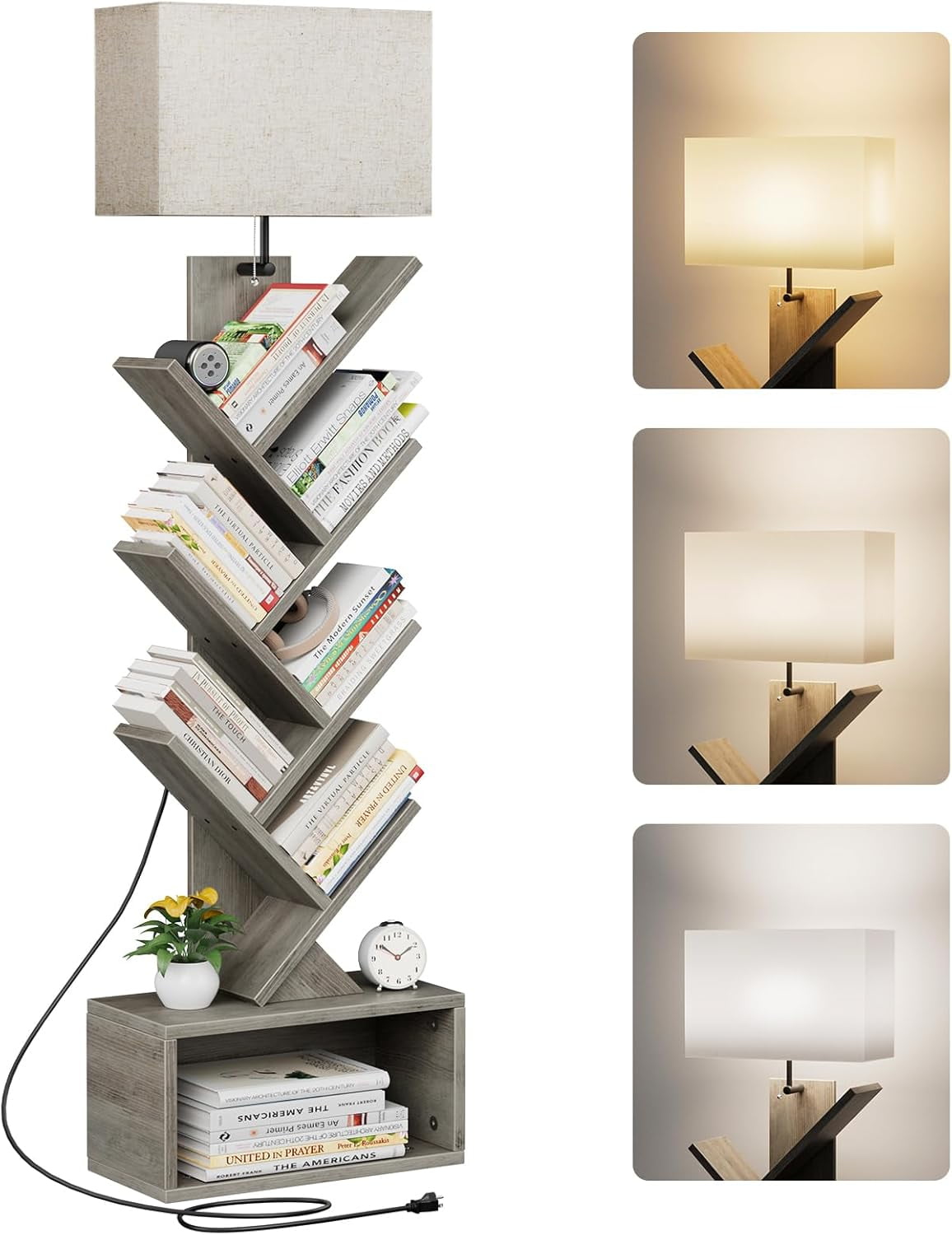 6 Tier Tree Bookshelf with Light, Narrow Bookcase Tower, Tall Floor ...