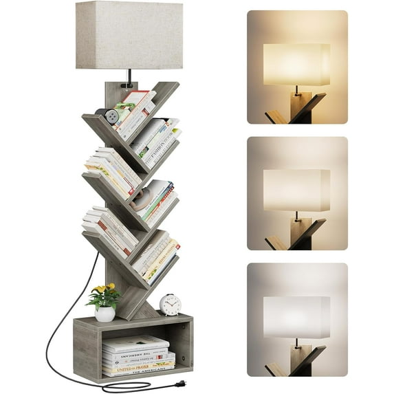 6 Tier Tree Bookshelf with Light, Narrow Bookcase Tower, Tall Floor ...