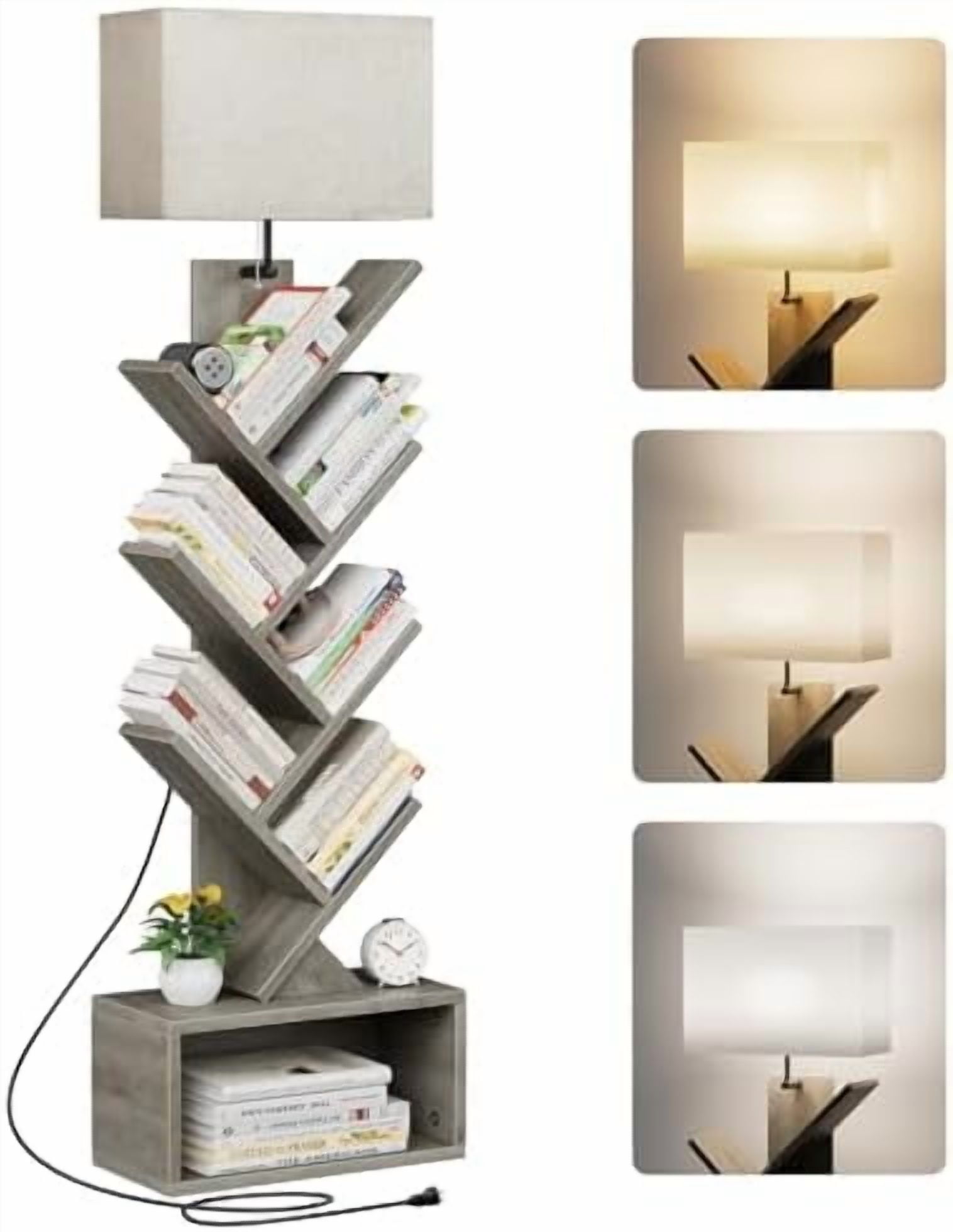 6 Tier Tree Bookshelf with Light, Narrow Bookcase Tower, Tall Floor ...