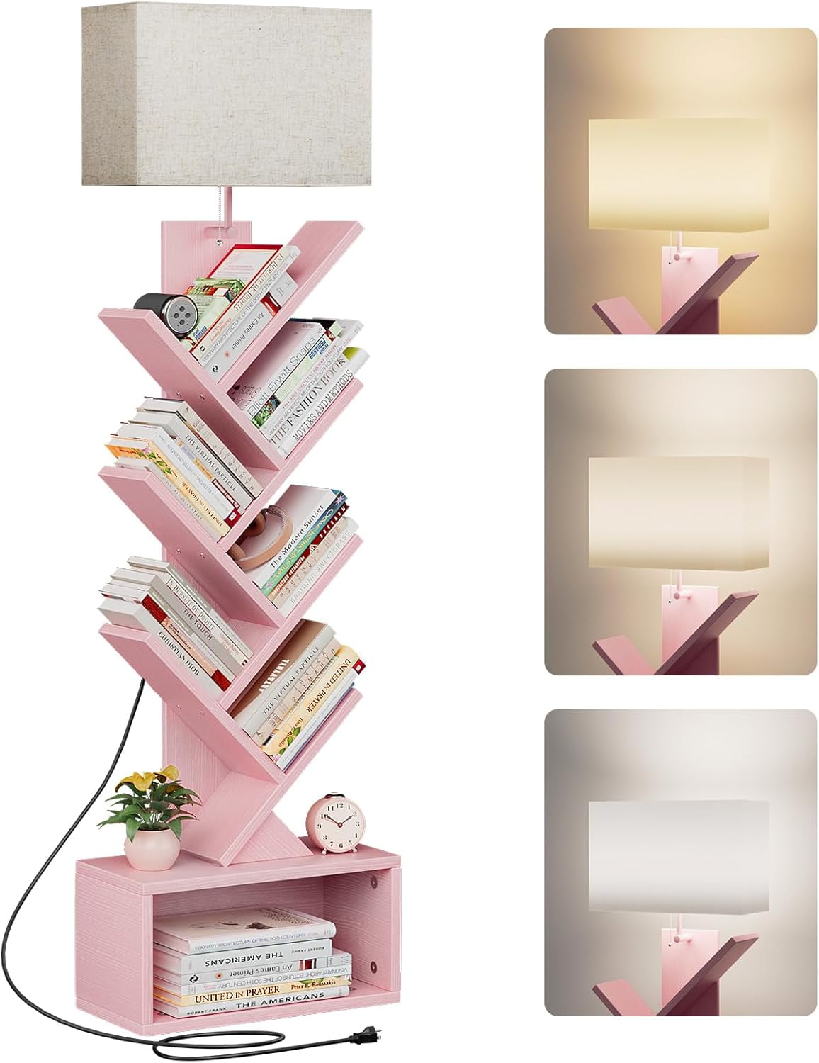 6 Tier Tree Bookshelf with Light, Narrow Bookcase Tower, Tall Floor ...
