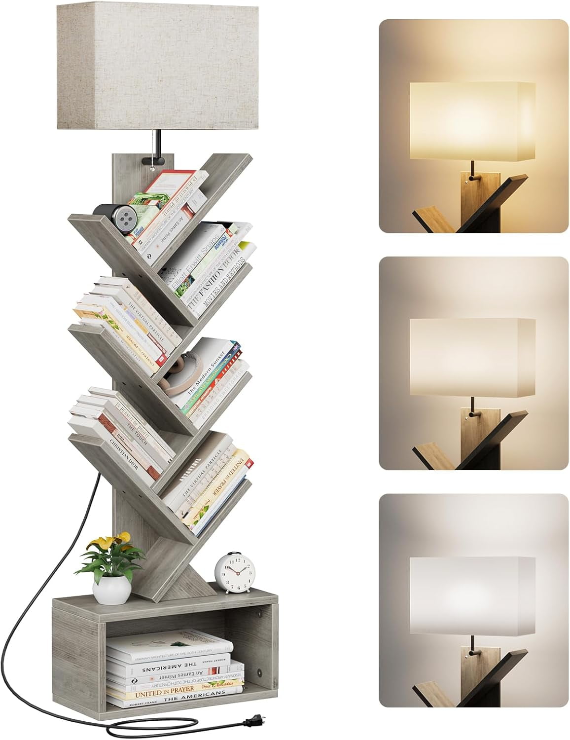 6 Tier Tree Bookshelf with Light, Small Bookcase Tower for Books/CDs ...
