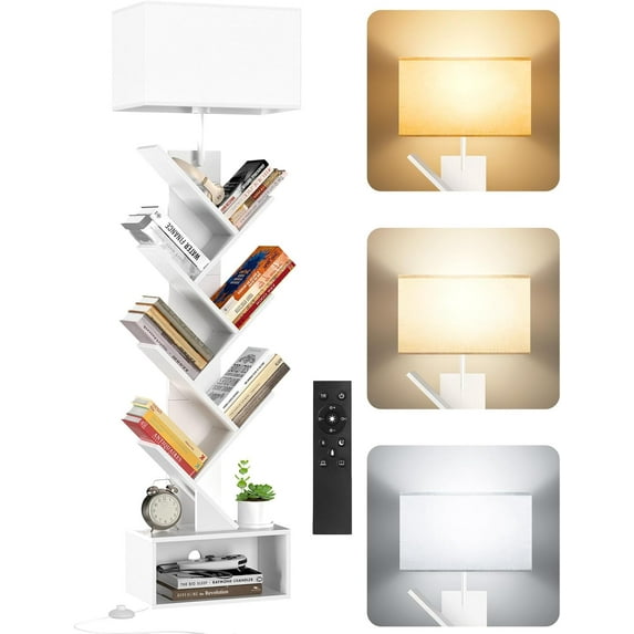 6 Tier Tree Bookshelf with Light & Remote Small Bookcase with Storage ...