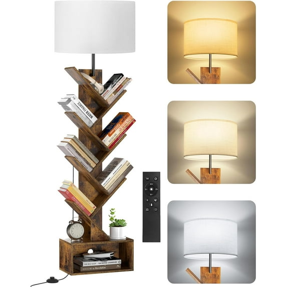6 Tier Tree Bookshelf with Light & Remote Small Bookcase with Storage ...