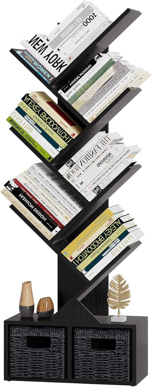 6 Tier Tree Bookshelf - Modern Shelf Floor Standing Bookcase with ...