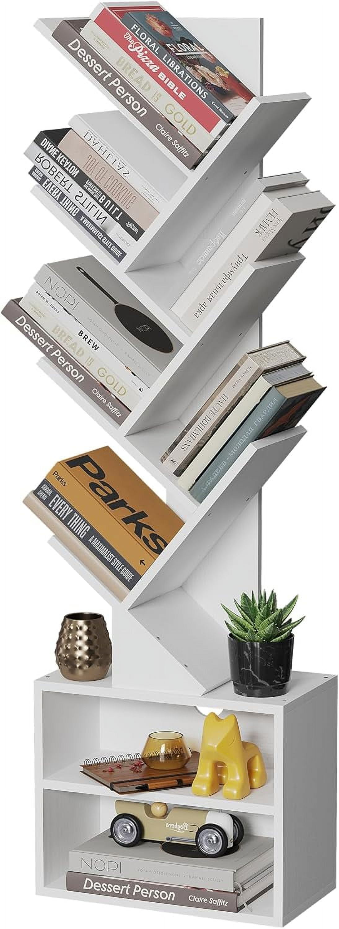 6 Tier Tree Bookshelf Small Bookcase with Storage Cabinet - Walmart.com