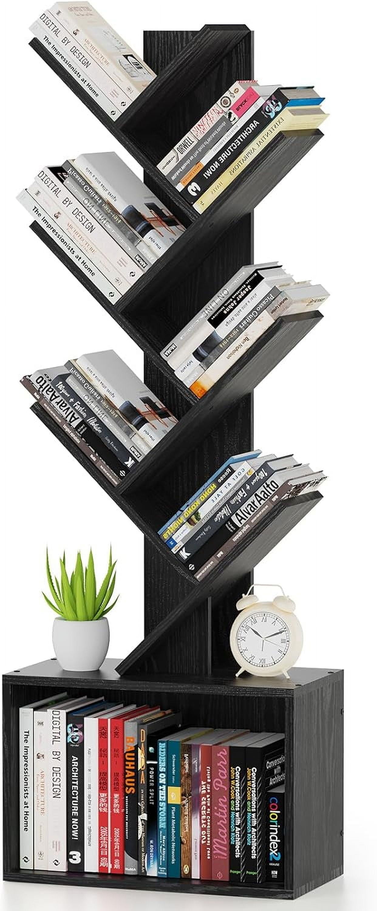 6 Tier Tree Bookshelf, Sturdy Retro Floor Standing Wood Bookcase ...