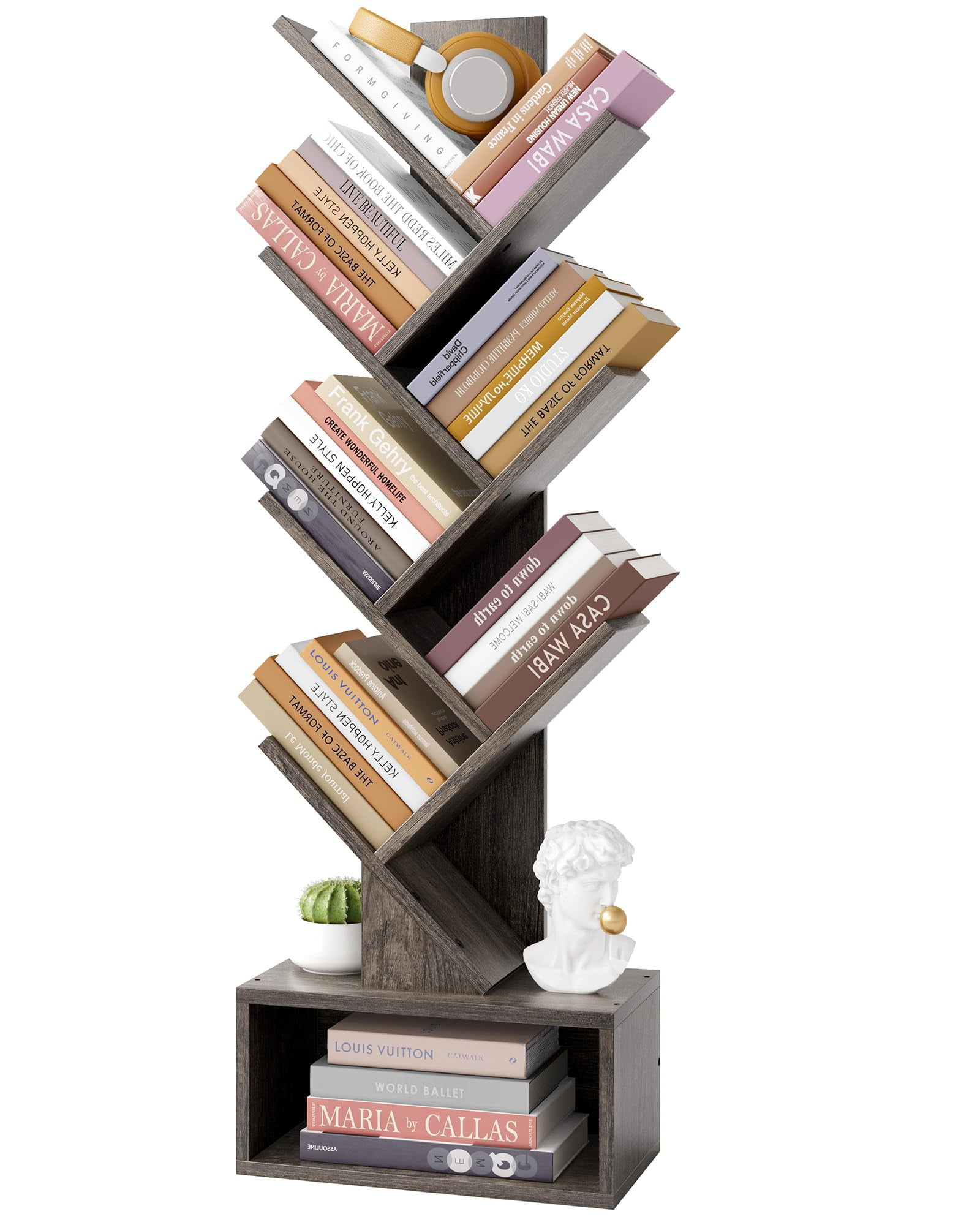 6 Tier Tree Bookshelf, Tall Bookcase with Drawer, Freestanding Book ...