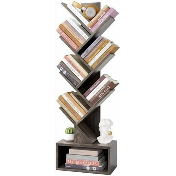 6 Tier Tree Bookshelf, Tall Bookcase with Drawer, Freestanding Book ...