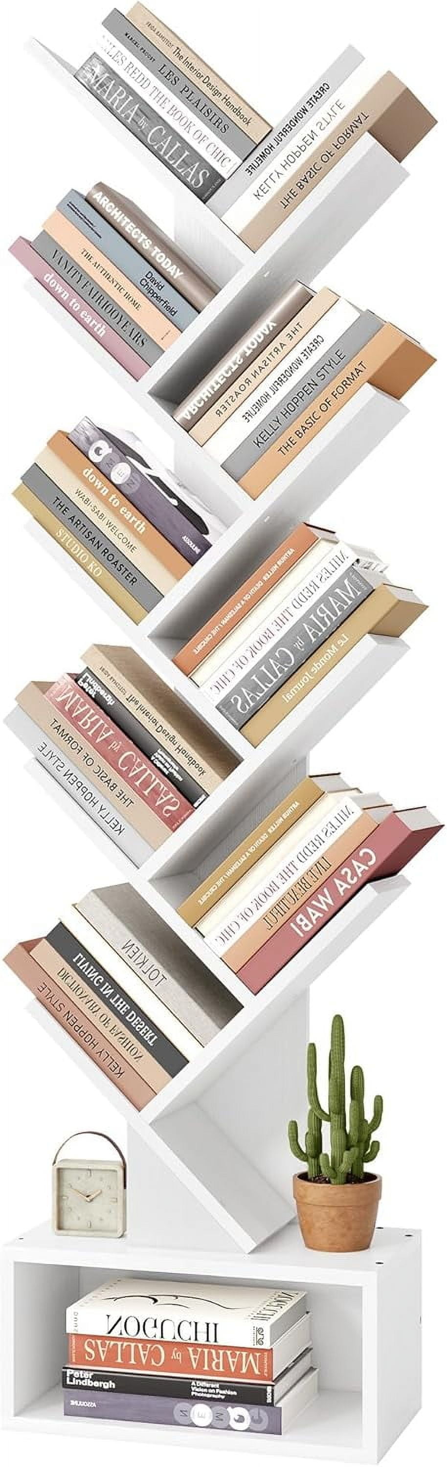 6 Tier Tree Bookshelf, Tall Bookcase with Drawer, Freestanding Book ...