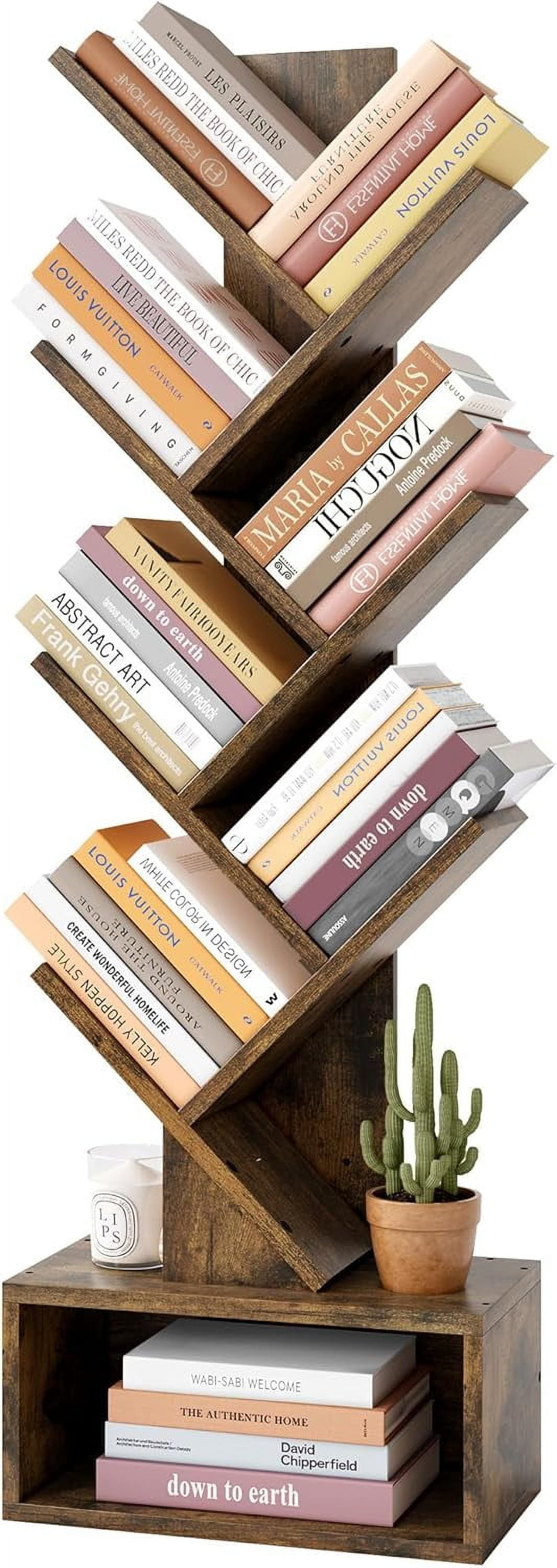 6 Tier Tree Bookshelf, Tall Bookcase with Drawer, Freestanding Book ...